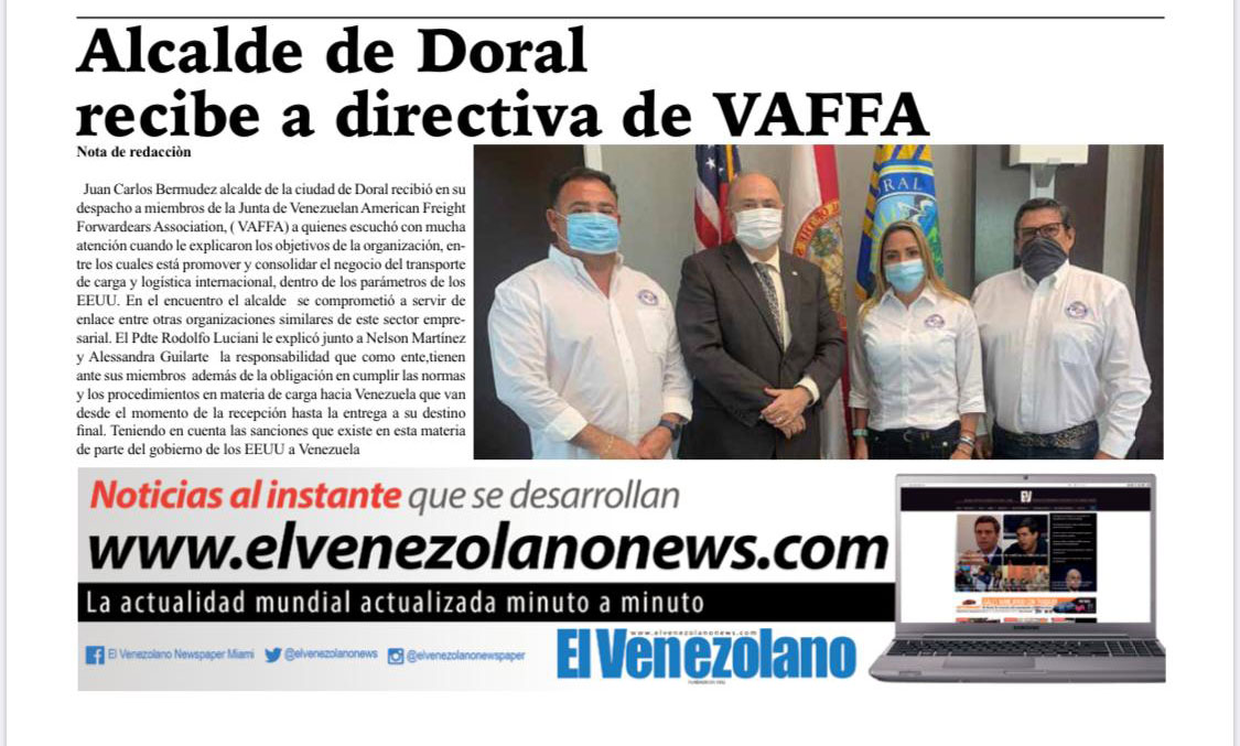 Alcalde de Doral recibe a la directiva de VAFFA – VAFFA USA